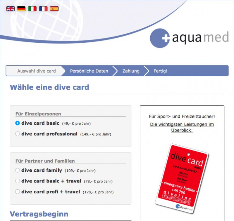 Aqua Med Dive Card Tauchversicherung - Tauchschule Scubamarine aus Ulm